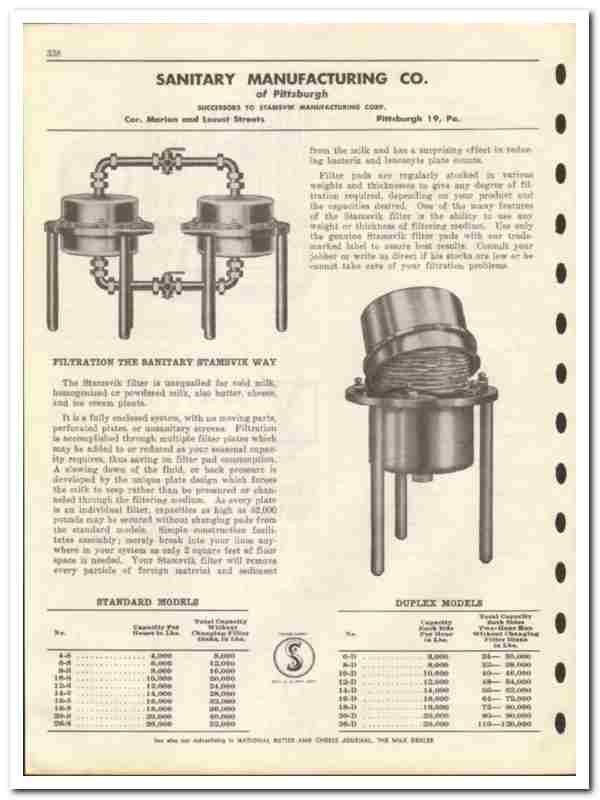 Sanitary Mfg Company 1946 vintage dairy catalog milk filter Stamsvik